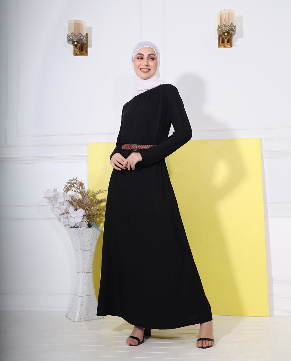 Rich Black Smart Belted Abaya – GB | Islamic Design House